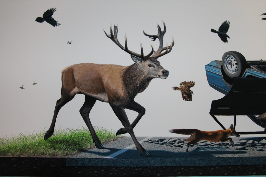 Josh Keyes Stampede original print – Blackline Gallery